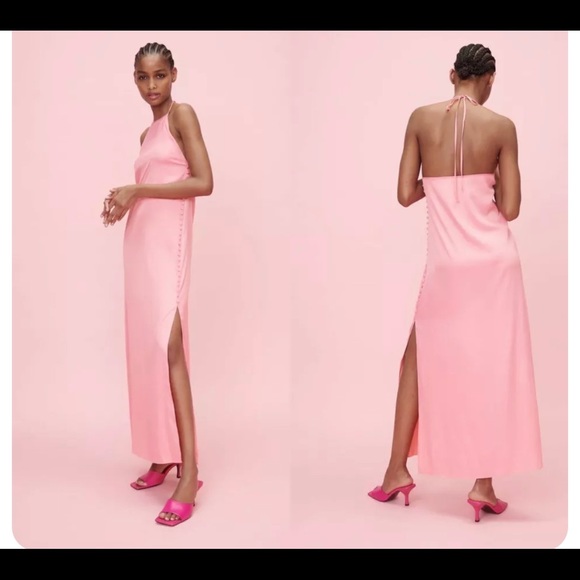 Zara | Dresses | Zara Satin Effect Buttoned Dress Light Pink | Poshmark